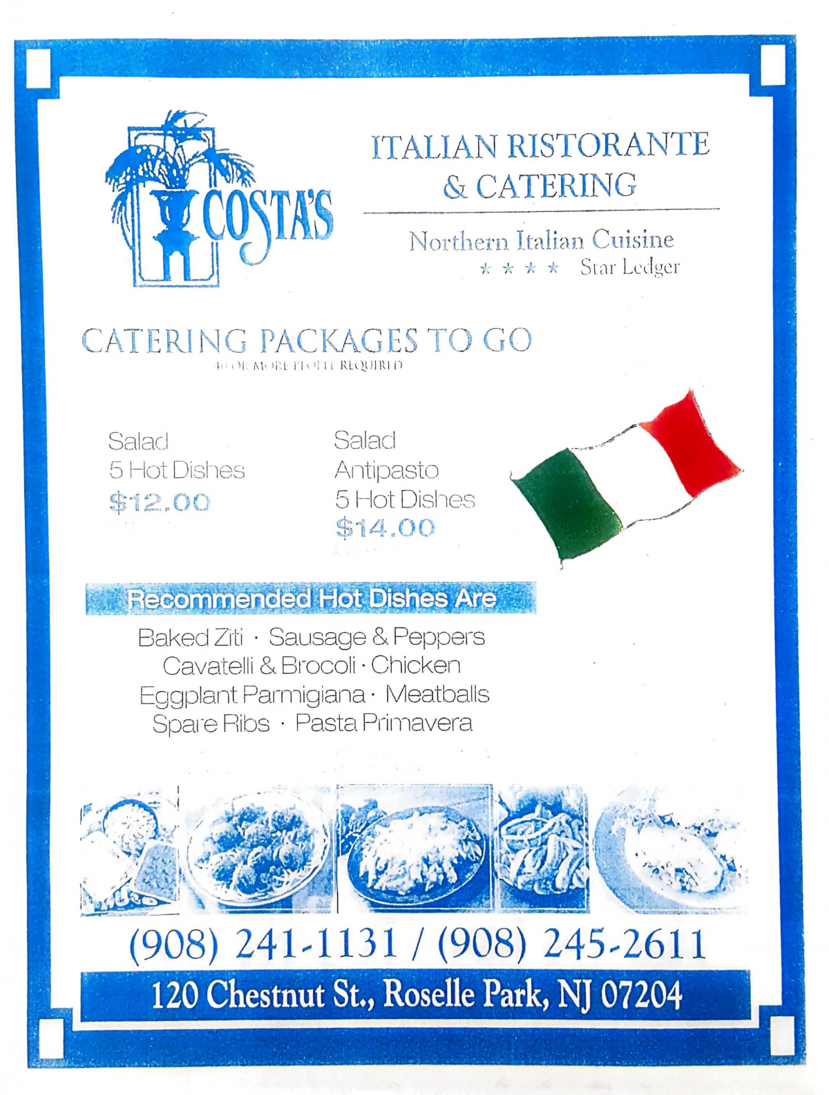Catering Packages To Go – Costa's Restaurant & Pizzeria