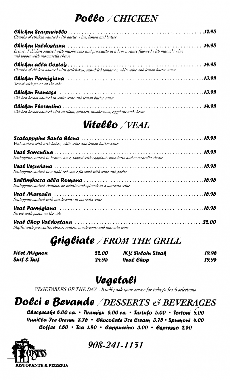 Restaurant – Costa's Restaurant & Pizzeria